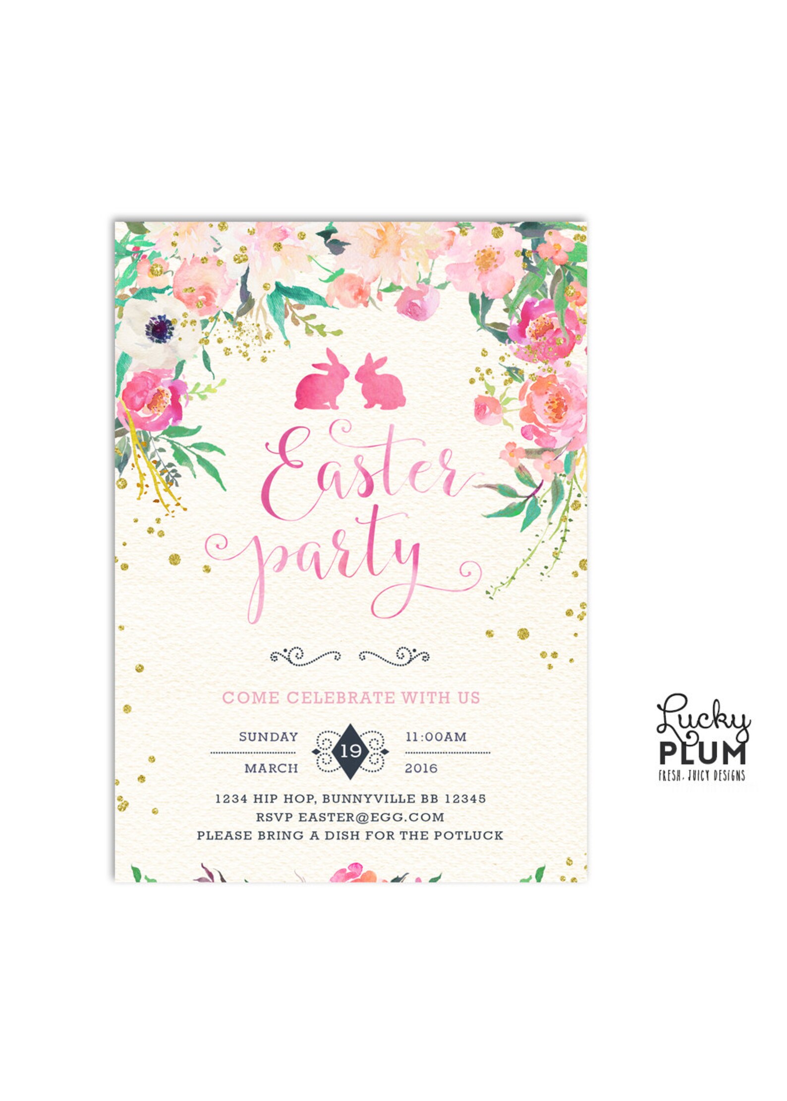 Easter Invitation / Easter Brunch Invite / Flower Invite / - Etsy