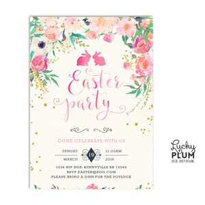 Easter Invitation / Easter Brunch Invite / Flower Invite / Bunny Rabbit ...