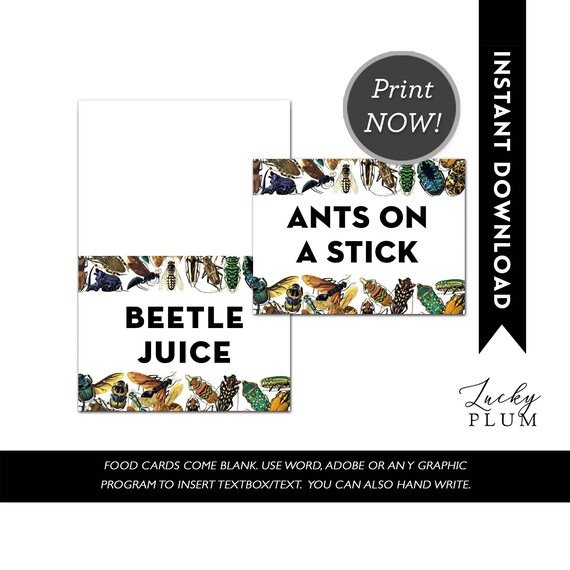 Insect Food Tent Cards / Bugs Food Tag / Bugs Food Labels / | Etsy