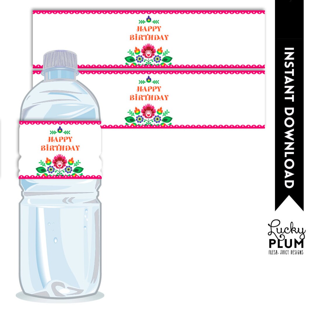 Fiesta Birthday Water Bottle Label / Tribal Flower Water Bottle Label ...