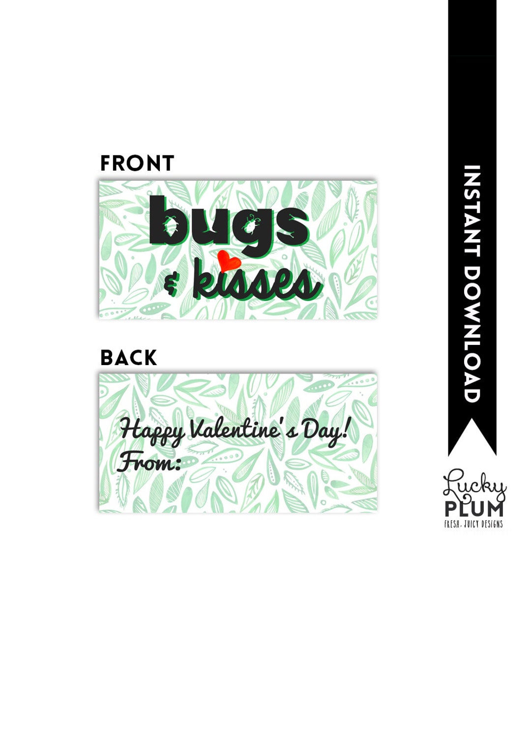 Bugs & Kisses Valentine Printable / Bugs Valentine Printable / Boy ...