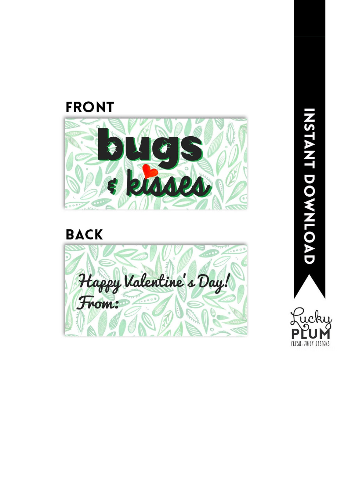 Bugs & Kisses Valentine Printable / Bugs Valentine Printable / | Etsy