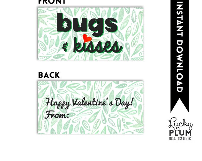 Bugs & Kisses Valentine Printable / Bugs Valentine Printable / Boy ...