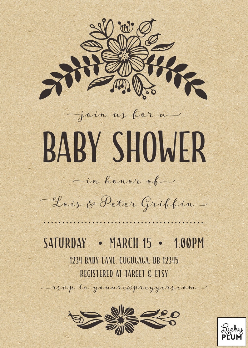 Kraft Baby Shower Invitation / Rustic Baby Shower Invitation / - Etsy