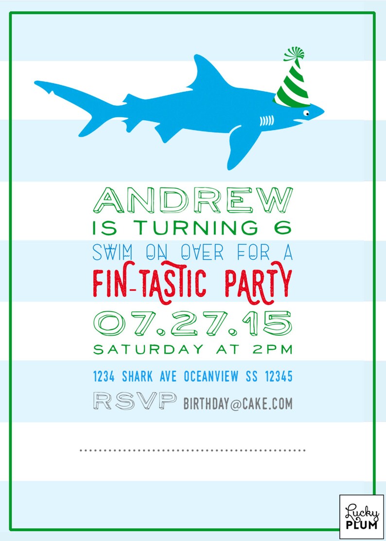 Shark Birthday Invitation / Pool Party Invite / Sea Invitation - Etsy