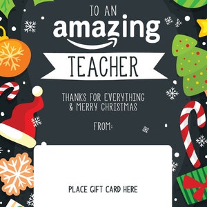 Amazon Gift Card Holder / Teacher Thank You Card / Christmas - Etsy