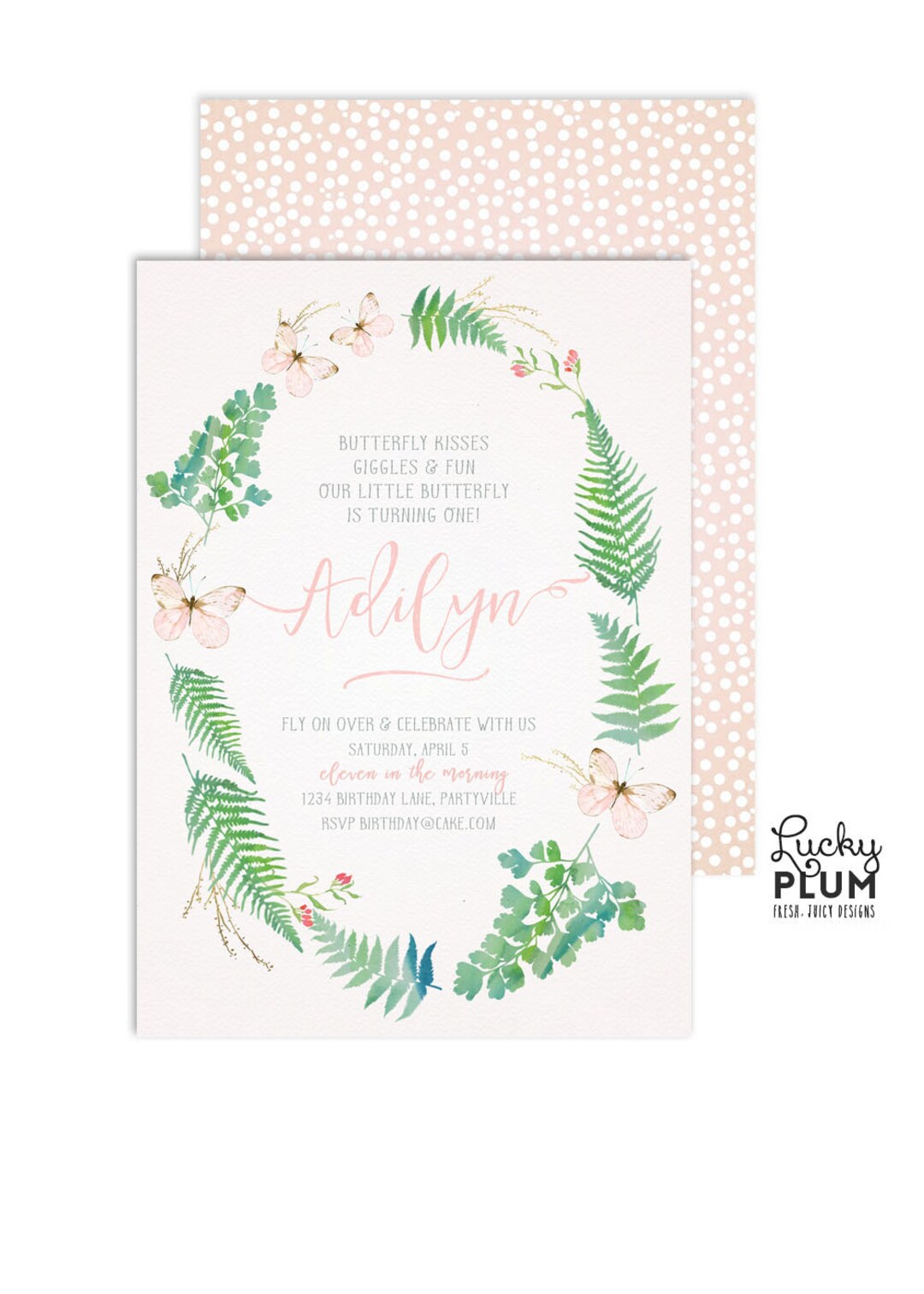 Butterfly Birthday Invitation / Botanical Birthday Invitation ...