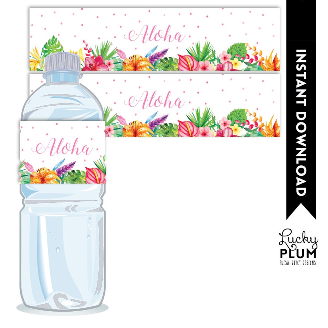 Tropical Water Bottle Labels / Tropical Napkin Ring / Luau Water Bottle ...
