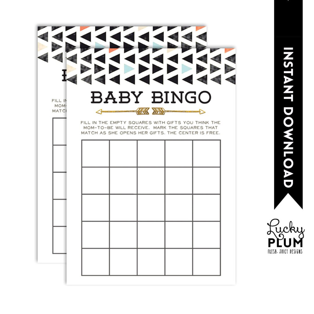 Boho Water Baby Bingo / Arrow Baby Bingo / Tribal Baby Bingo ...