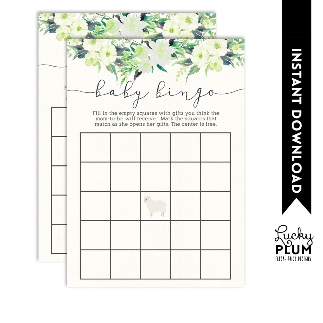 Lamb Baby Bingo / Sheep Baby Wishes / Woodland Baby Bingo / Flower Baby ...