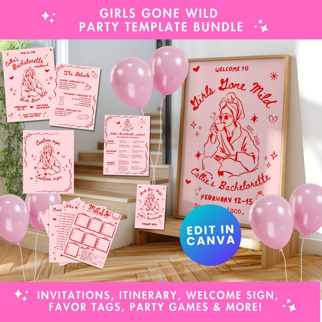 Girls Gone Mild Custom Bachelorette Party Bundle Invite Template Bach ...