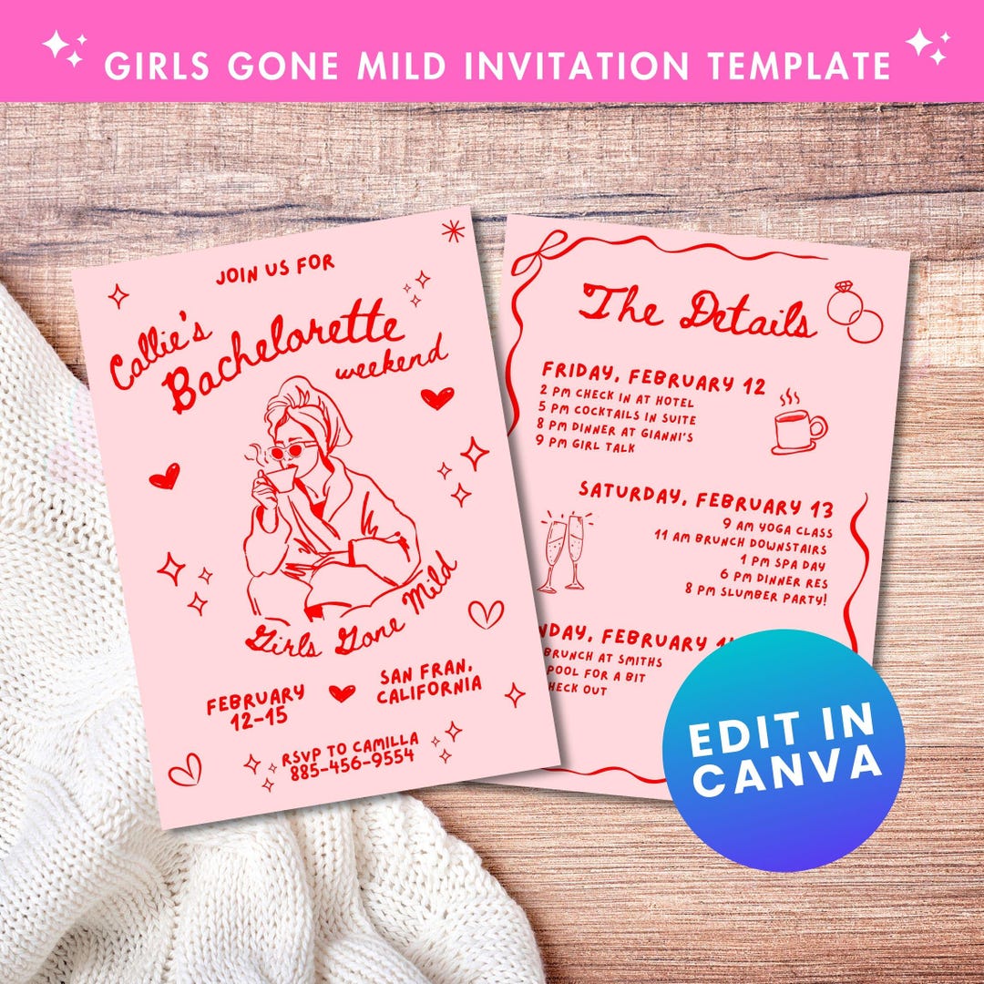 Girls Gone Mild Bachelorette Party Invitation Template Custom Bach ...