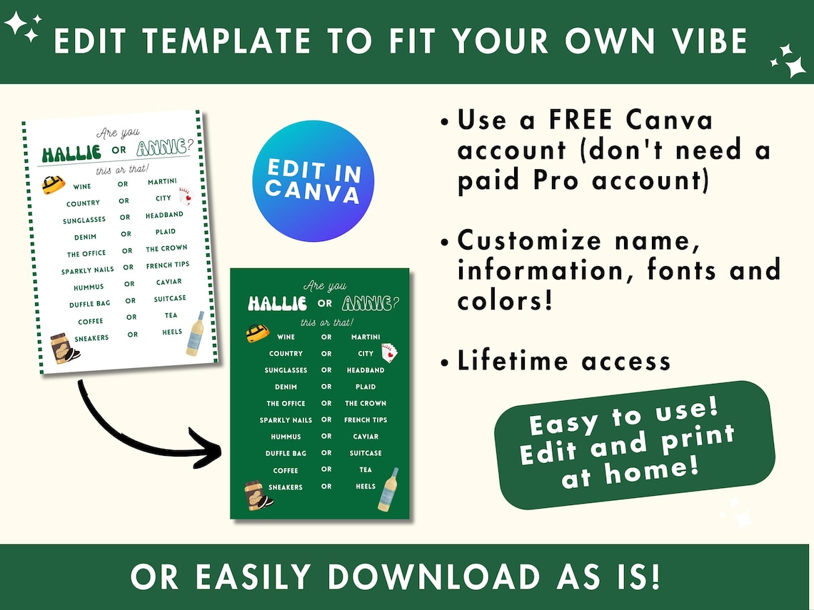 Camp Walden Bachelorette Party Games Editable Canva Template Camp ...