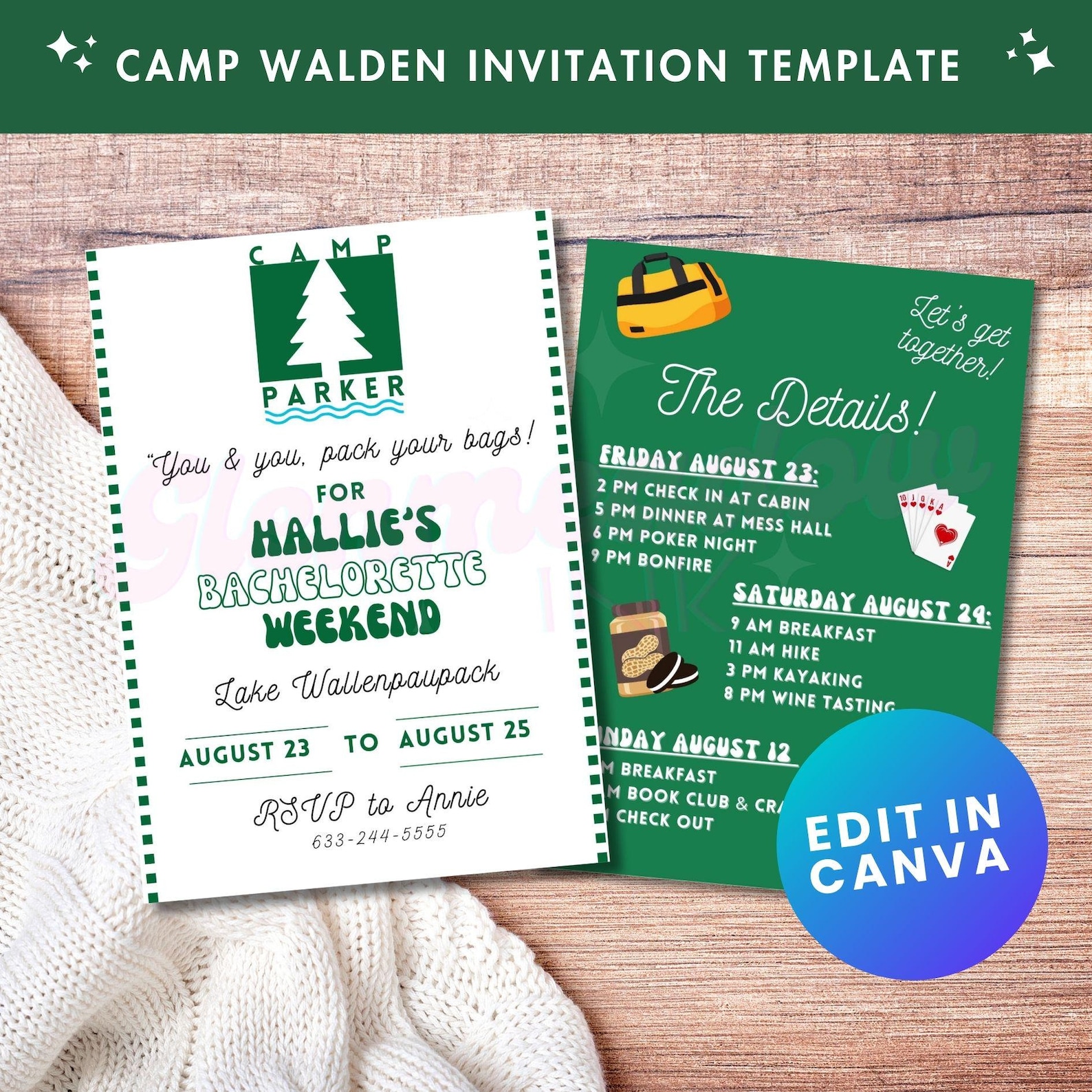 Camp Walden Bachelorette Party Invitation Editable Canva Template Camp ...