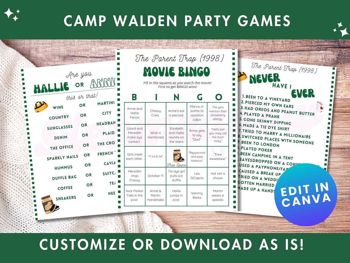 Camp Walden Bachelorette Party Games Editable Canva Template Camp ...