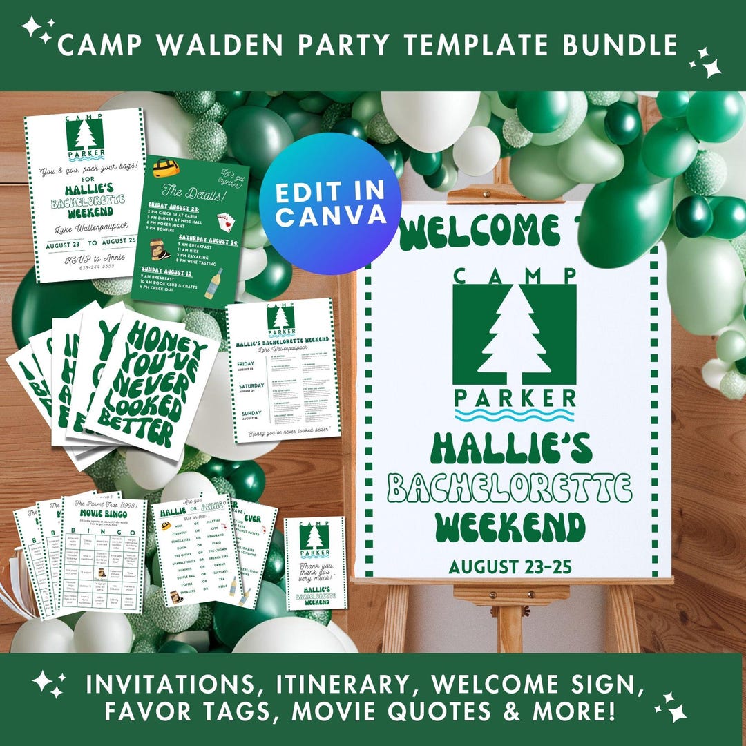 Camp Walden Bachelorette Party Bundle Editable Canva Template Camp ...