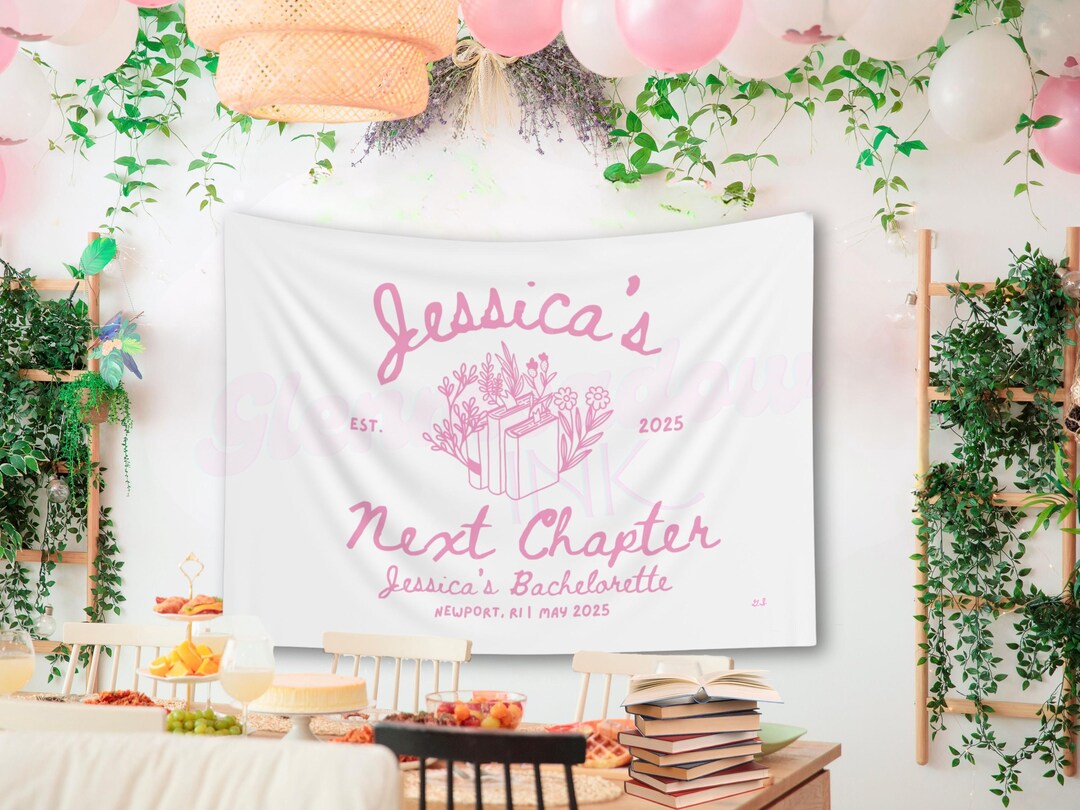 Bride's Next Chapter Party Banner Tapestry Customizable Bookish ...