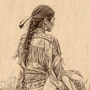 Native American Woman Laser Engraving: Tribal Feathered Dress (PNG ...