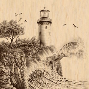 Laser Burn PNG Lighthouse Ocean Laser Engrave File Laser Ready Digital ...