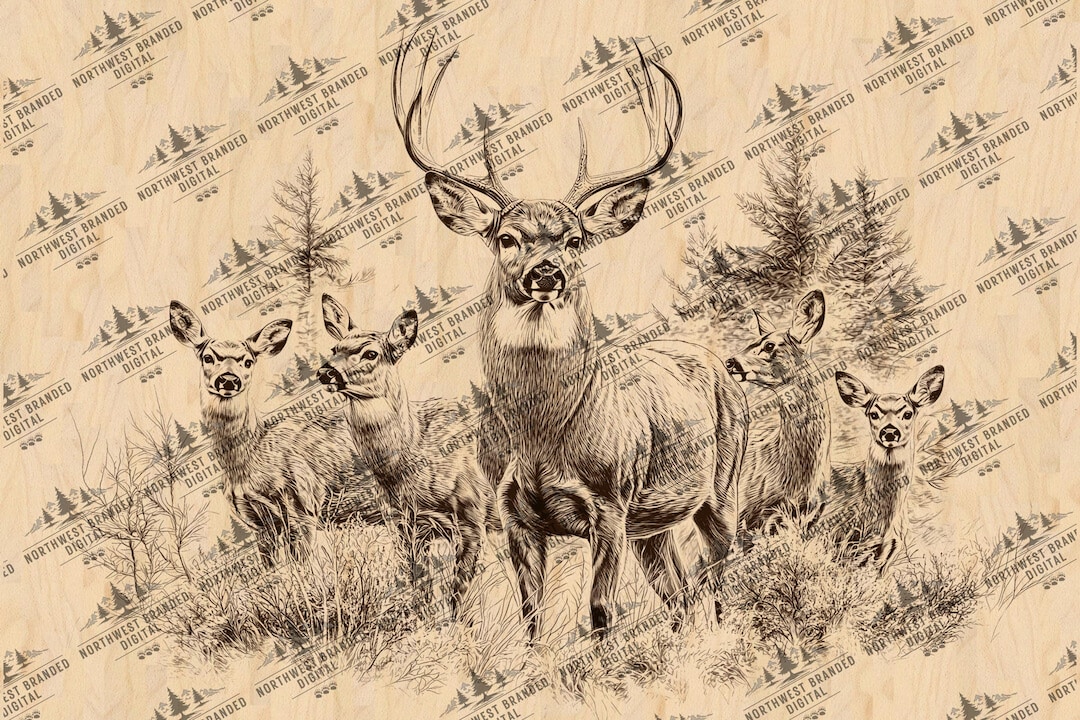 Whitetail Deer Scene Laser Engrave File: Wildlife PNG, JPEG (digital ...
