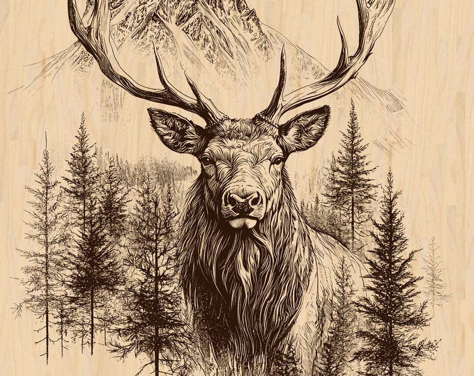3D Illusion Elk and Moon PNG – Mountain Wildlife River Scene – Laser ...