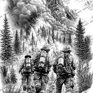 Firefighters Laser Engraving File, Mountain Wildfire Scene Design, PNG ...