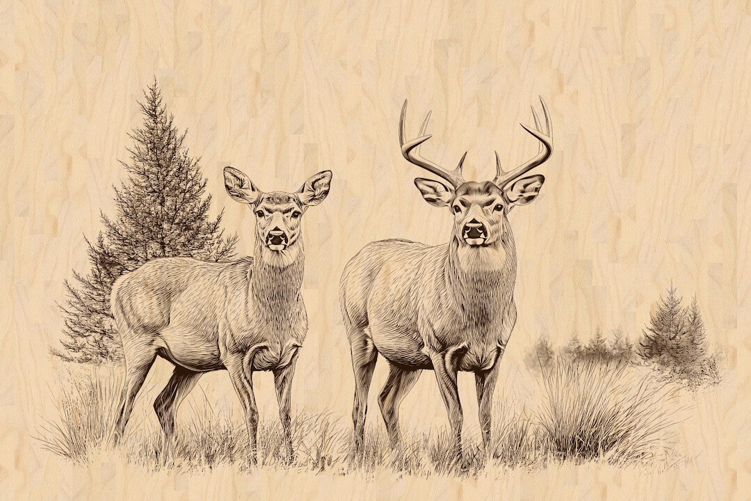 Whitetail Buck and Doe Laser Engraving File, Deer Pair Wildlife Art ...