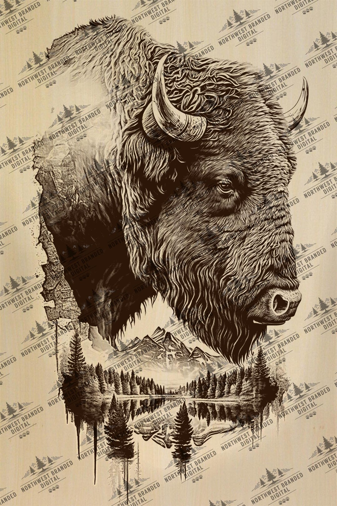 Bison Laser Engrave File: Buffalo Mountain Art (instant Download) - Etsy
