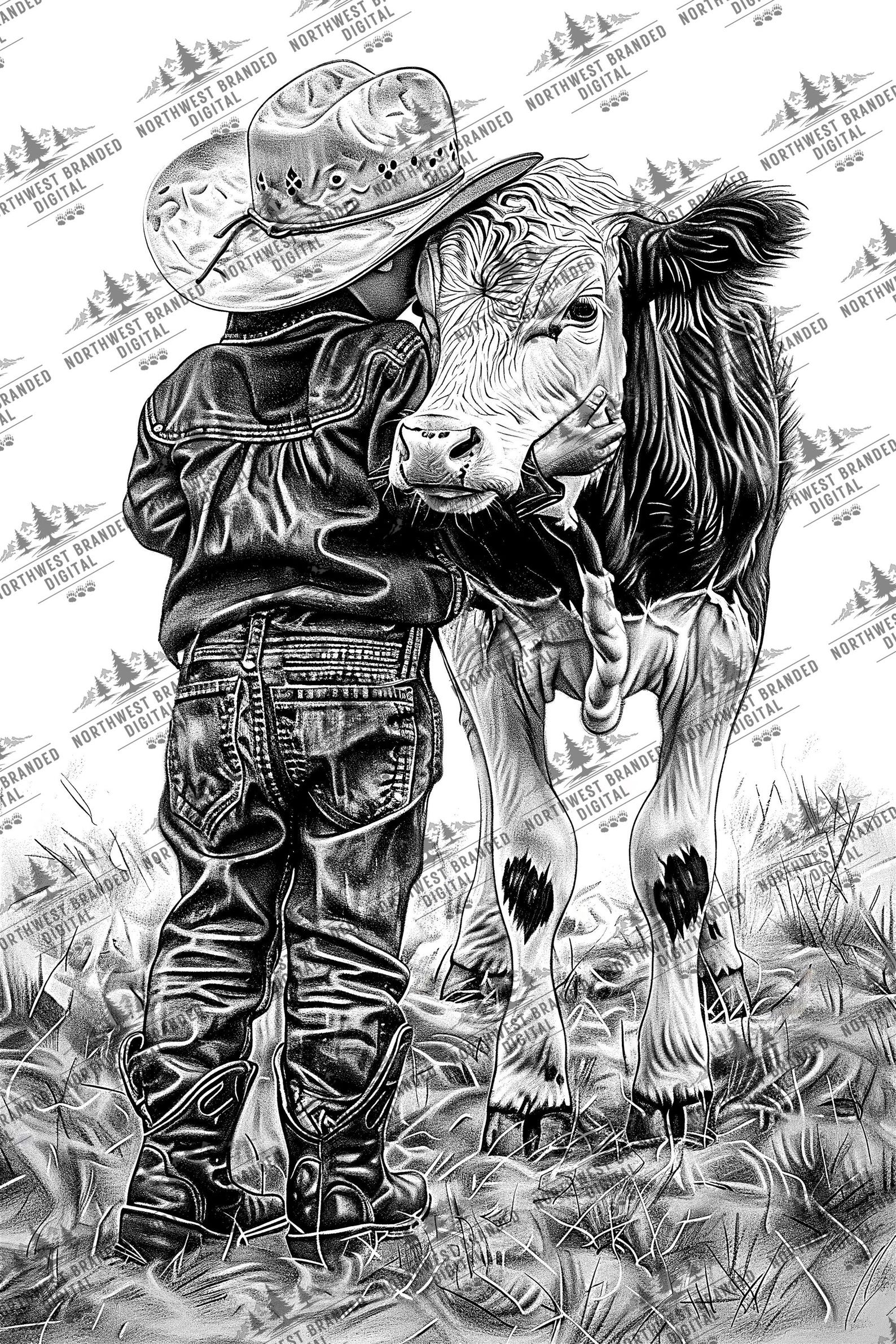 Cowboy and Calf Laser Engraving File, Western Farm Scene Art PNG ...