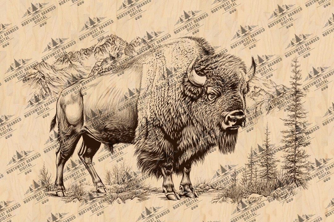 Bison Laser Engraving Design: Rustic Mountain Landscape (PNG File) - Etsy