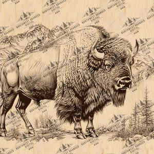 Bison Laser Engraving Design: Rustic Mountain Landscape (PNG File) - Etsy