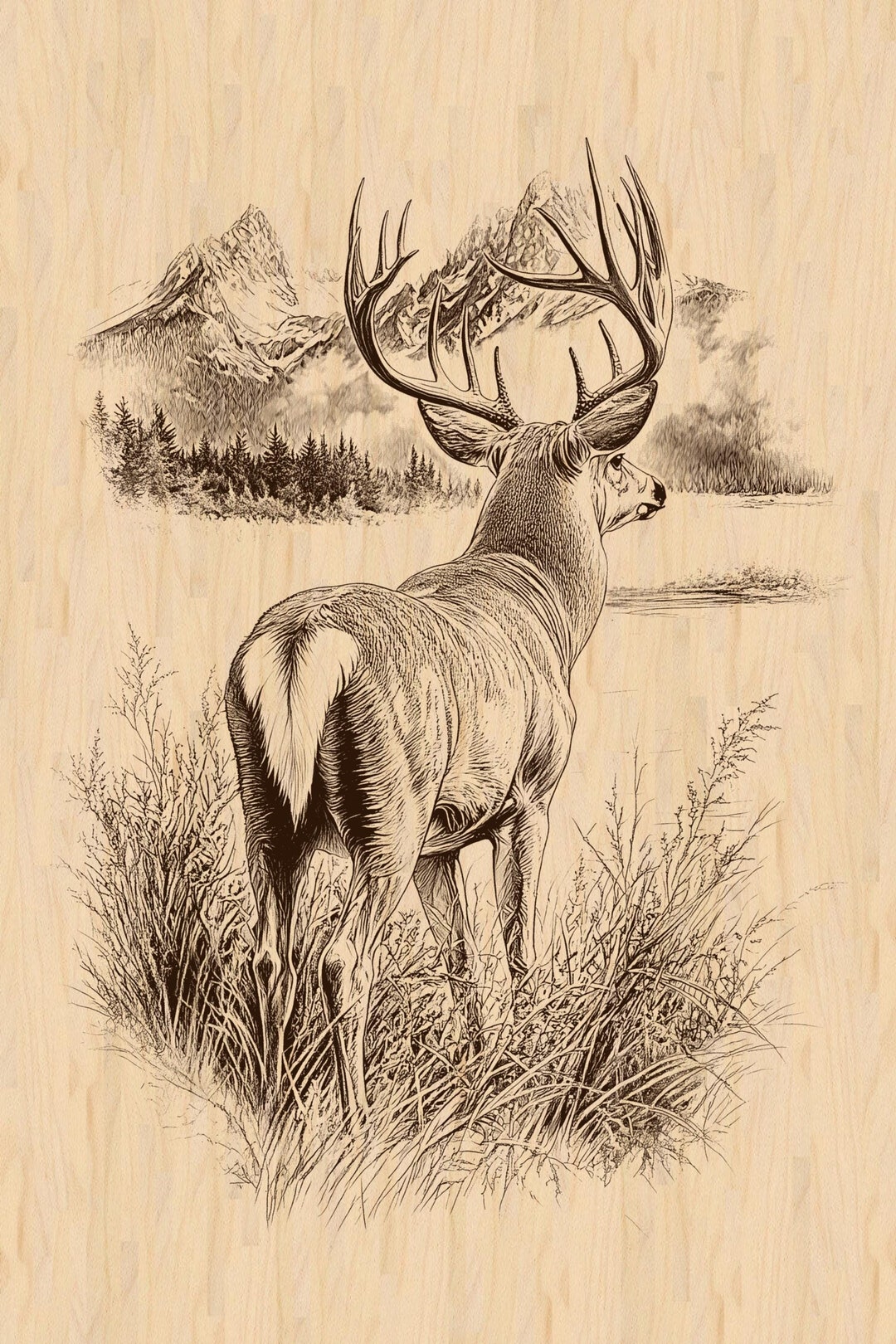 Laser Engraving Buck Design: Rustic Deer Scene (digital Download) - Etsy