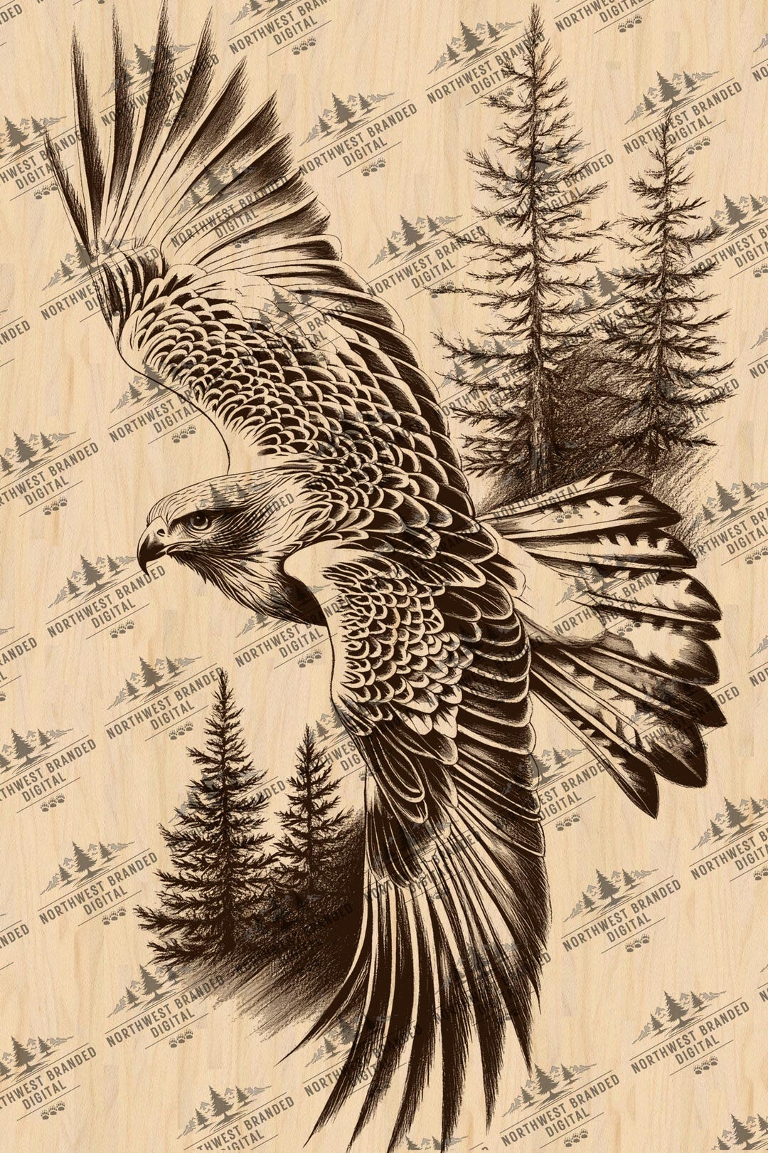 Hawk Laser Engraving Design: Rustic Forest Wildlife Art (PNG File) - Etsy