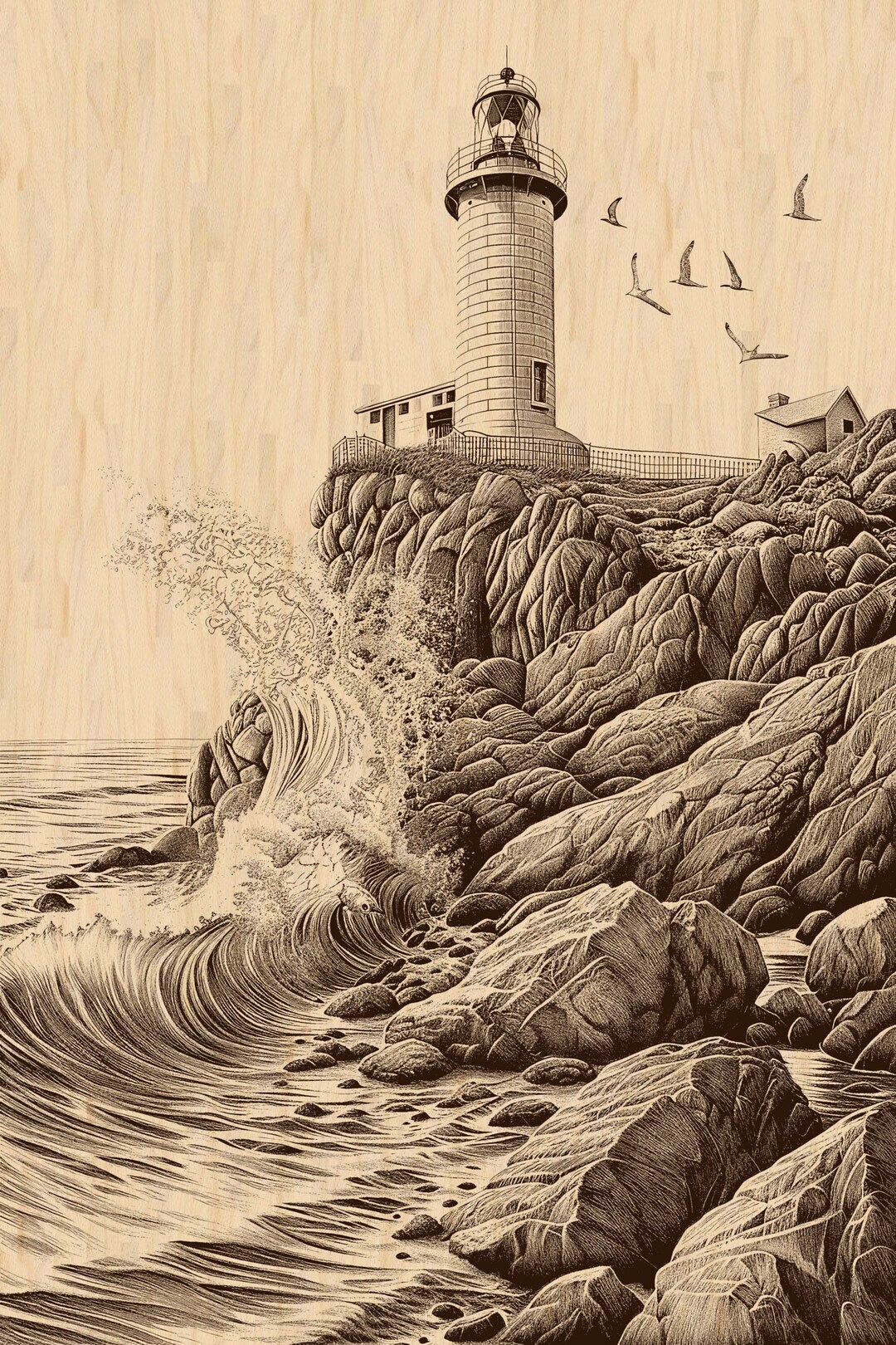 Lighthouse Laser Engraving File: Coastal Ocean Scene (digital Download ...