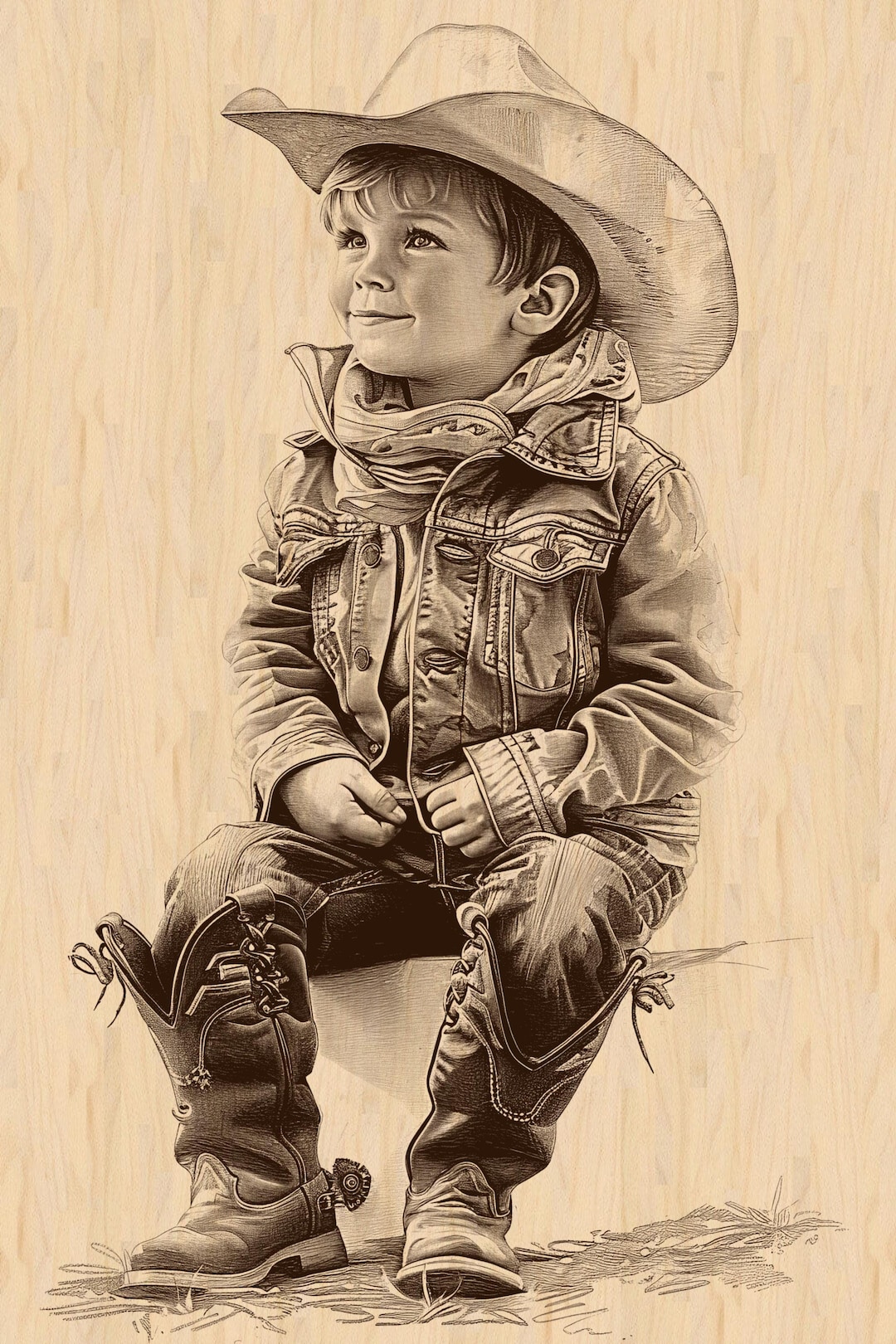Cowboy Child Portrait, Western Kid Laser Engraving, Detailed Cowboy PNG ...