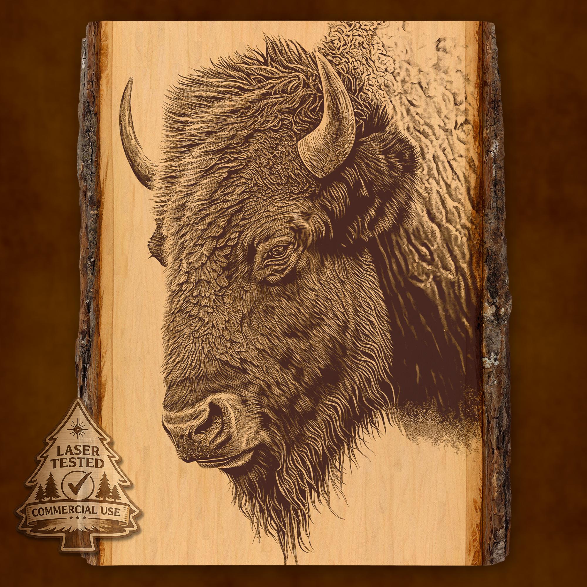Bison Laser Engraving File – Buffalo Head Wildlife Art – Rustic Wood ...