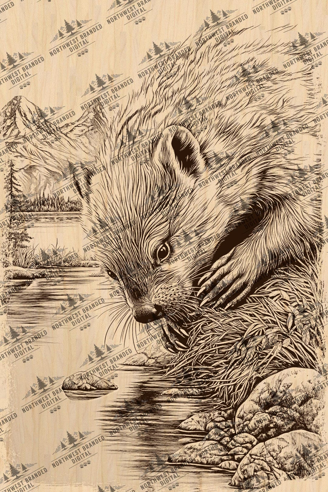 Beaver Laser Engraving File: Wildlife Scene, Rustic Forest Art (PNG ...