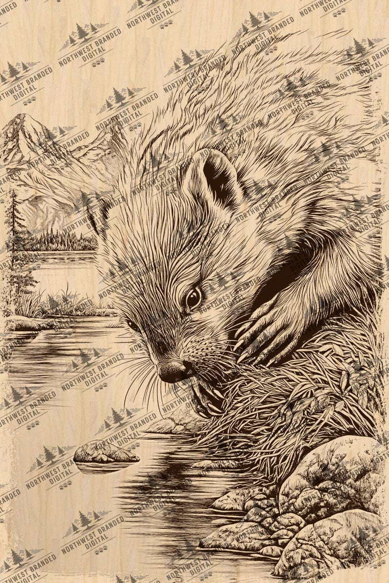 Beaver Laser Engraving File: Wildlife Scene, Rustic Forest Art (PNG ...