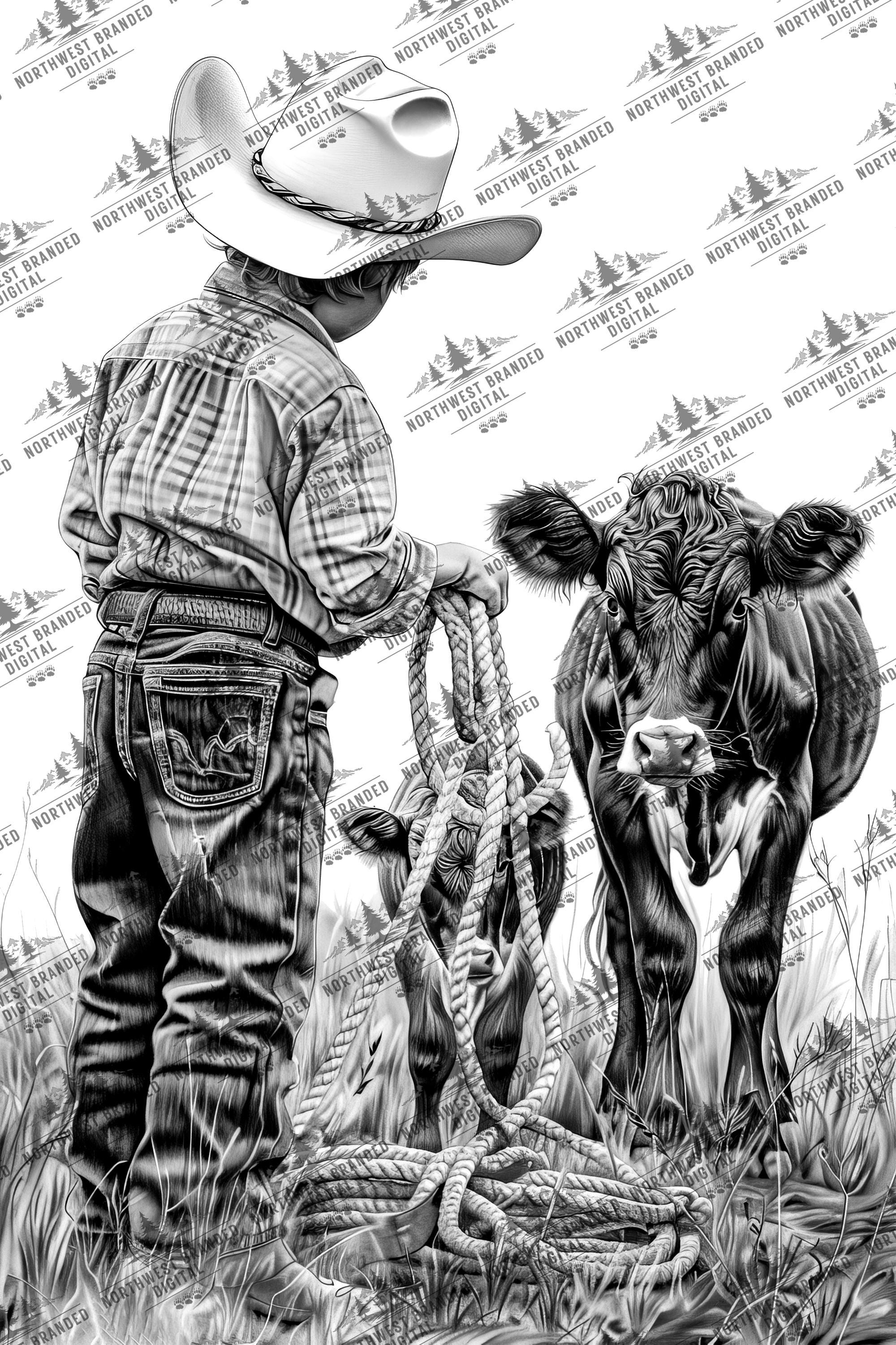 Cowboy & Calves Laser Engraving: Western Farm Art (digital Download) - Etsy