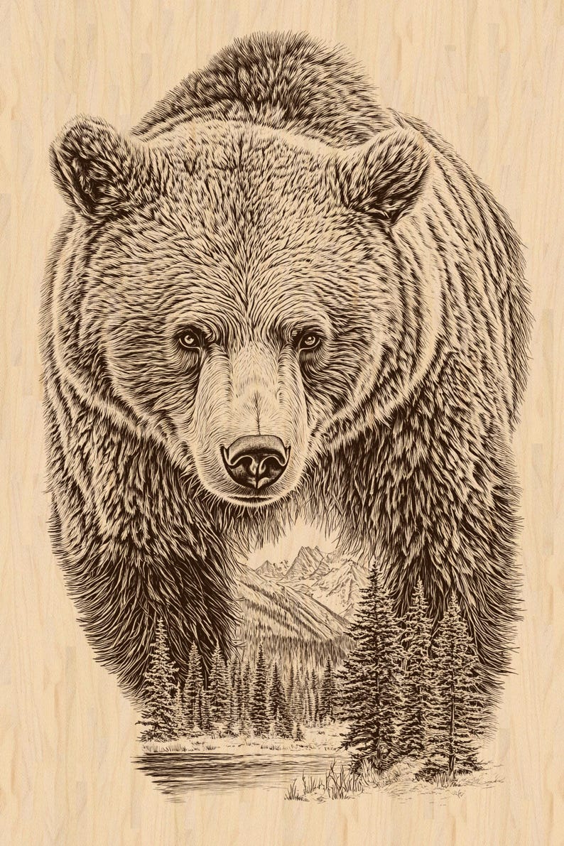 Bear Laser Engraving File, Ready to Engrave PNG & JPEG, Grizzly Bear ...