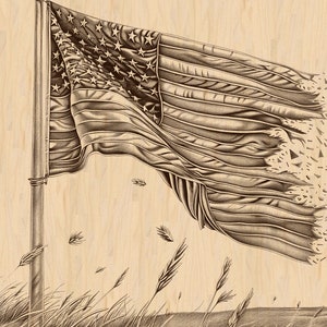 Rustic American Flag Laser Engraving: Farm Field Patriotic Art (digital ...