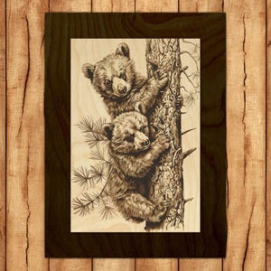 Bear Cubs Laser Engraving File, Wildlife Nature Art PNG, Ready to ...