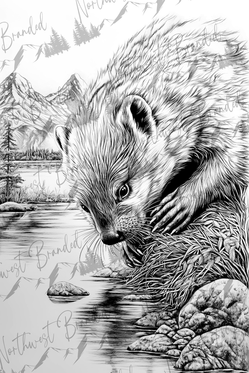 Beaver Laser Engraving File: Wildlife Scene, Rustic Forest Art (PNG ...