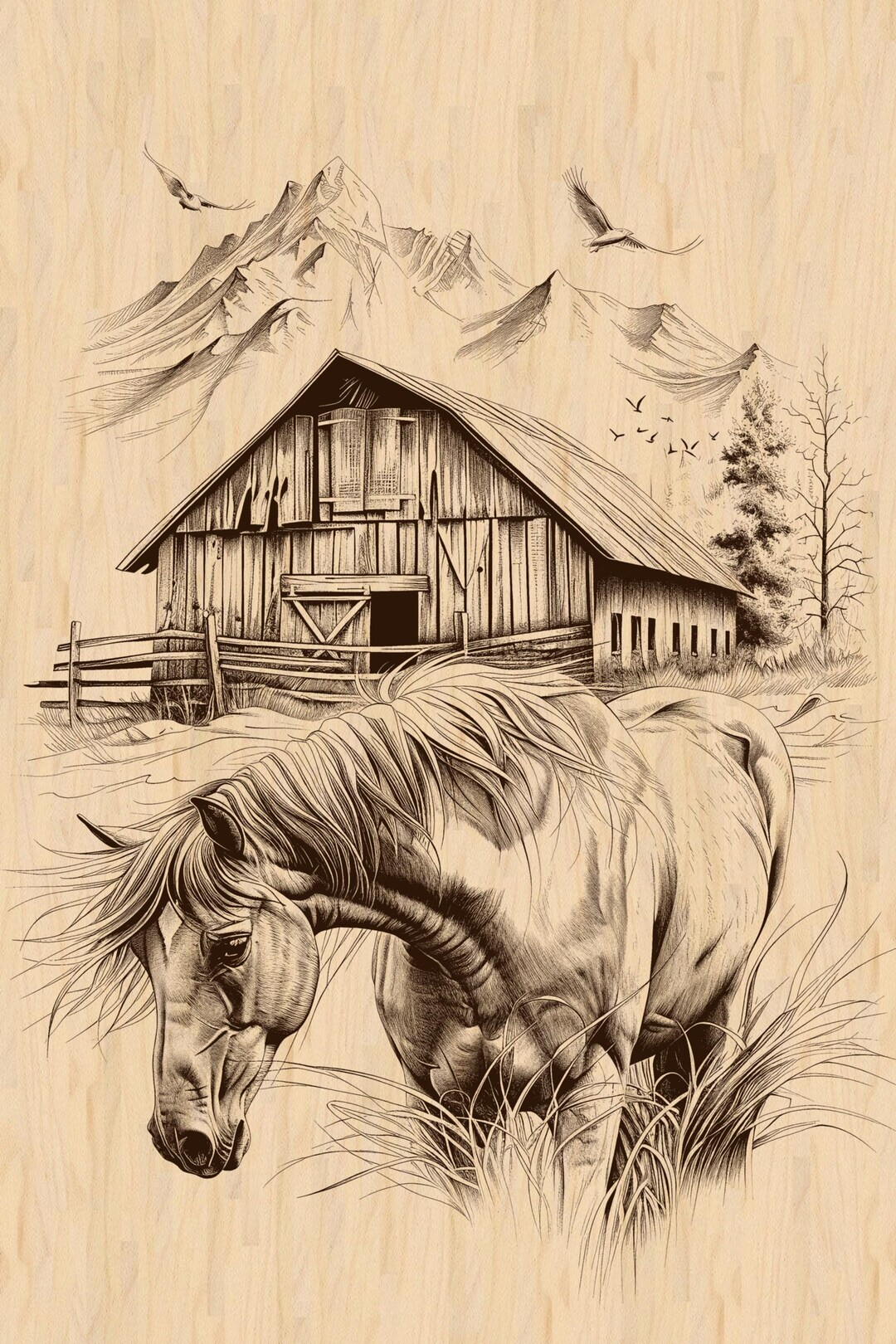 Laser Engrave Horse and Barn PNG: Ranch Farm Digital File (digital ...