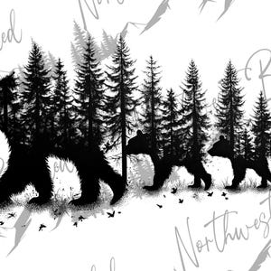 Bear Family Silhouette Laser Engraving, Woodland Bears With Forest ...