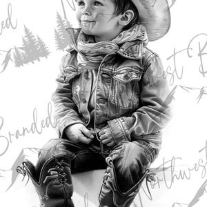 Cowboy Child Portrait, Western Kid Laser Engraving, Detailed Cowboy PNG ...