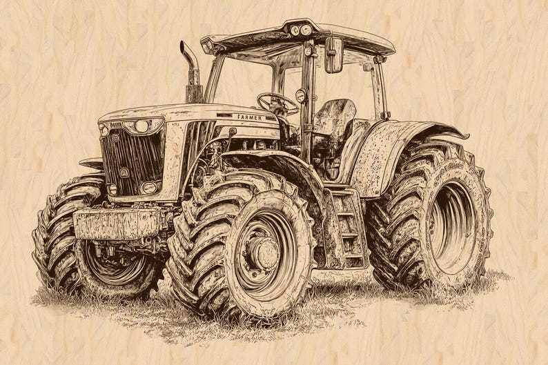 Rustic Tractor Laser Engraving Design: Farm Equipment PNG JPEG (digital ...