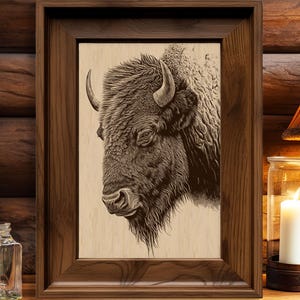 Bison Laser Engraving File – Buffalo Head Wildlife Art – Rustic Wood ...