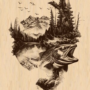 Laser Burn PNG Fishing Trout Fish Engrave Laser Ready Digital Design ...