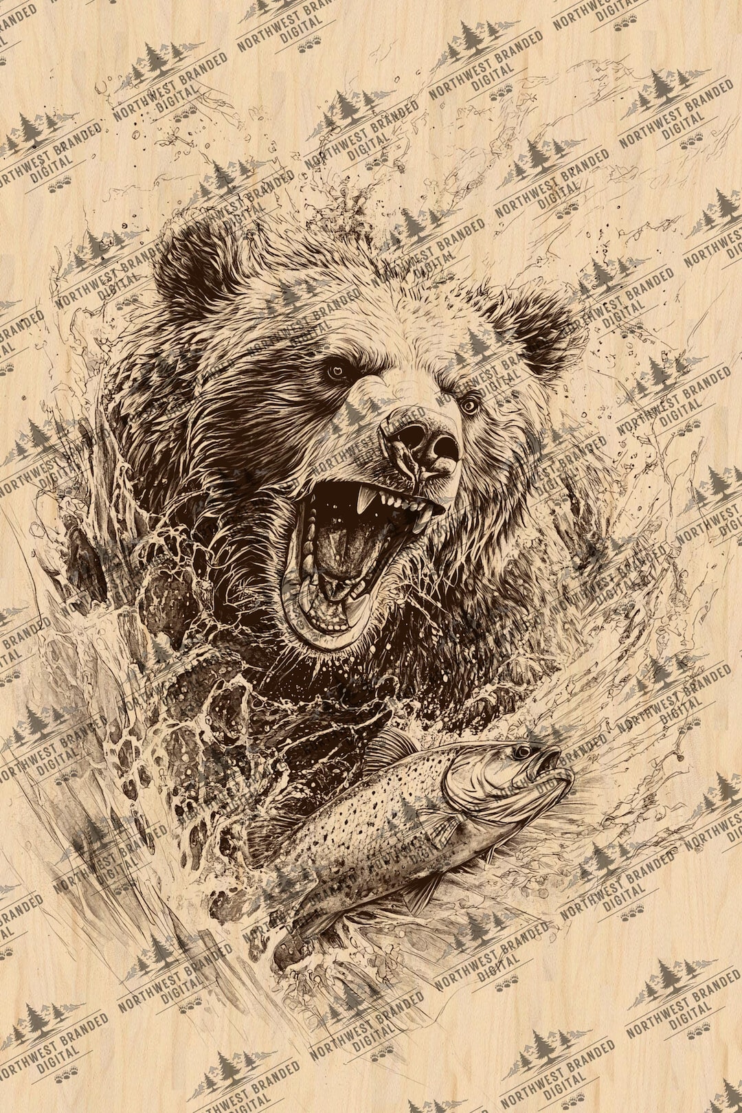 Grizzly Bear Laser Engraving File: Wildlife Art PNG (digital Download ...